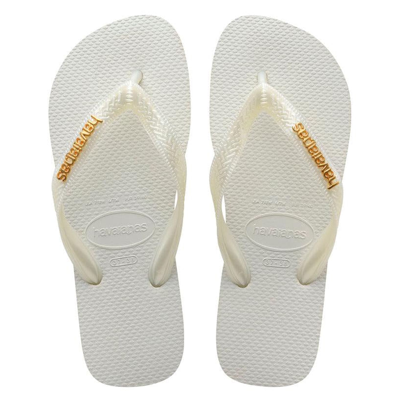 Chinelo Havaianas Top Logo Metal Branco Feminino | Oscar